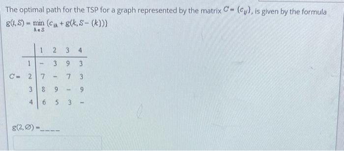 Solved The optimal path for the TSP for a graph represented | Chegg.com
