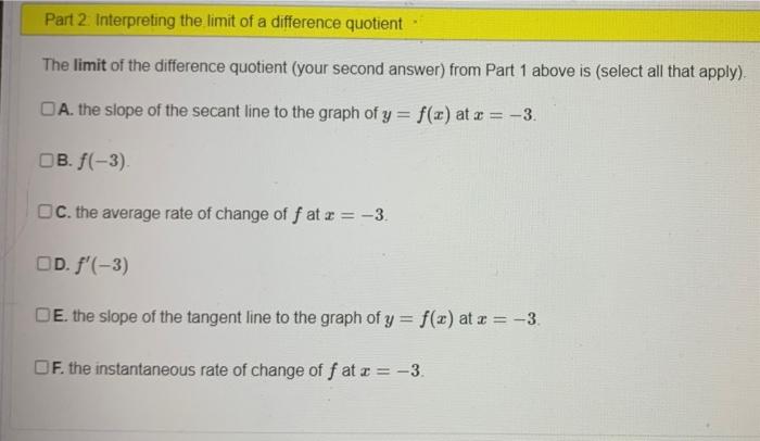 Solved Part 1: Limit of a difference quotient Suppose f(x)= | Chegg.com