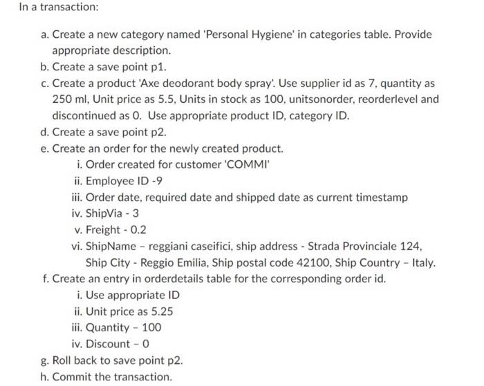 Solved ר a transaction: a. Create a new category named | Chegg.com