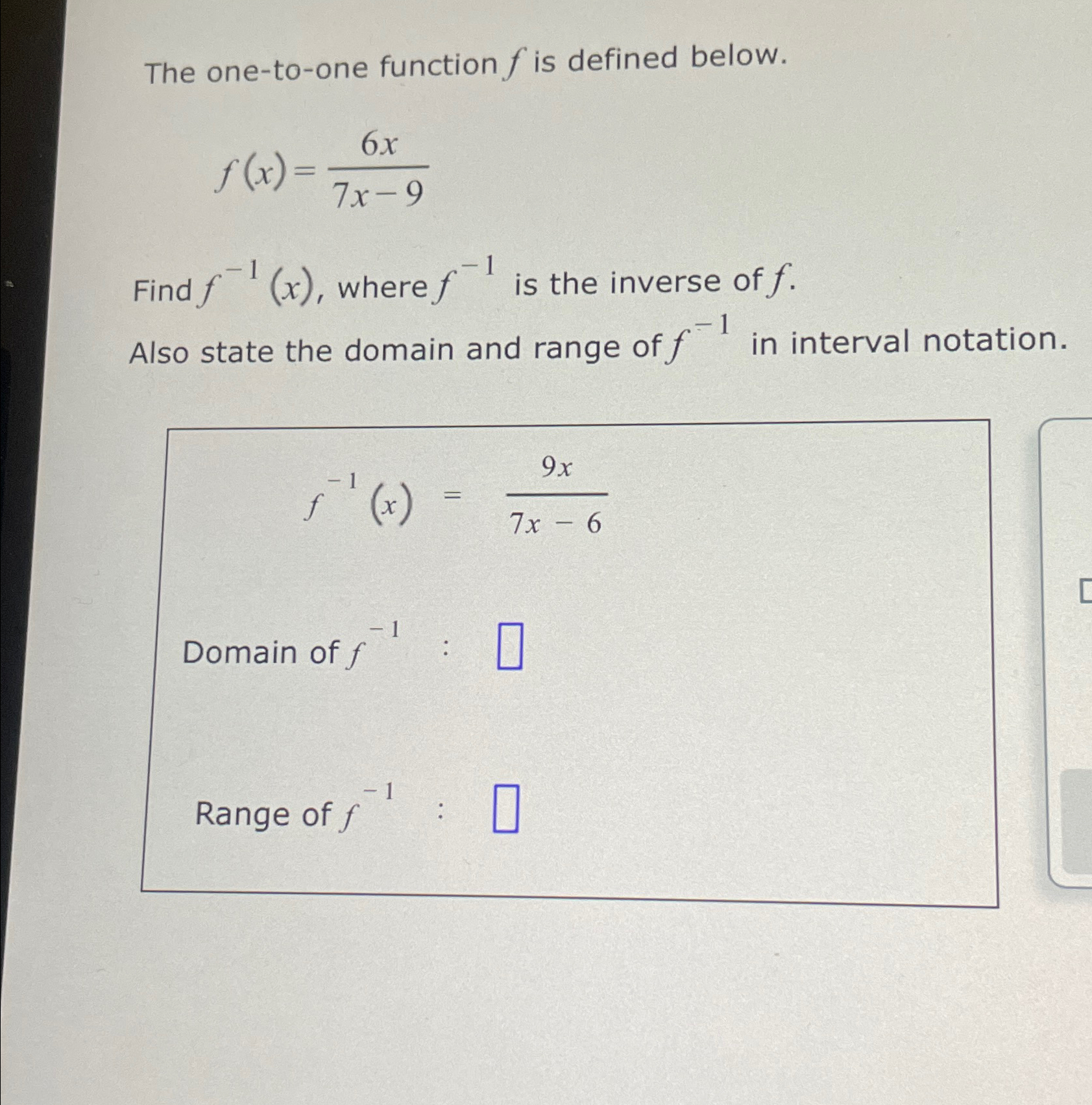 Solved The one-to-one function f ﻿is defined | Chegg.com