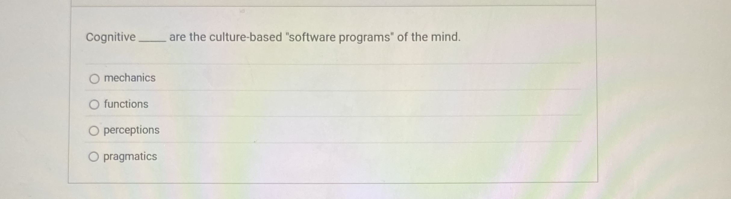 Solved Cognitiveare the culture-based "software programs" of | Chegg.com