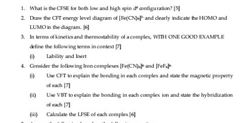 Solved 1. What is the CFSE for both low and high spin do | Chegg.com