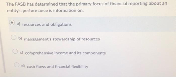 Solved The FASB has determined that the primary focus of | Chegg.com
