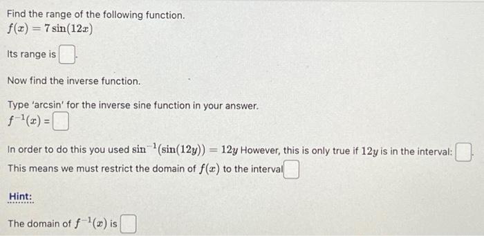 Solved Find the range of the following function. | Chegg.com