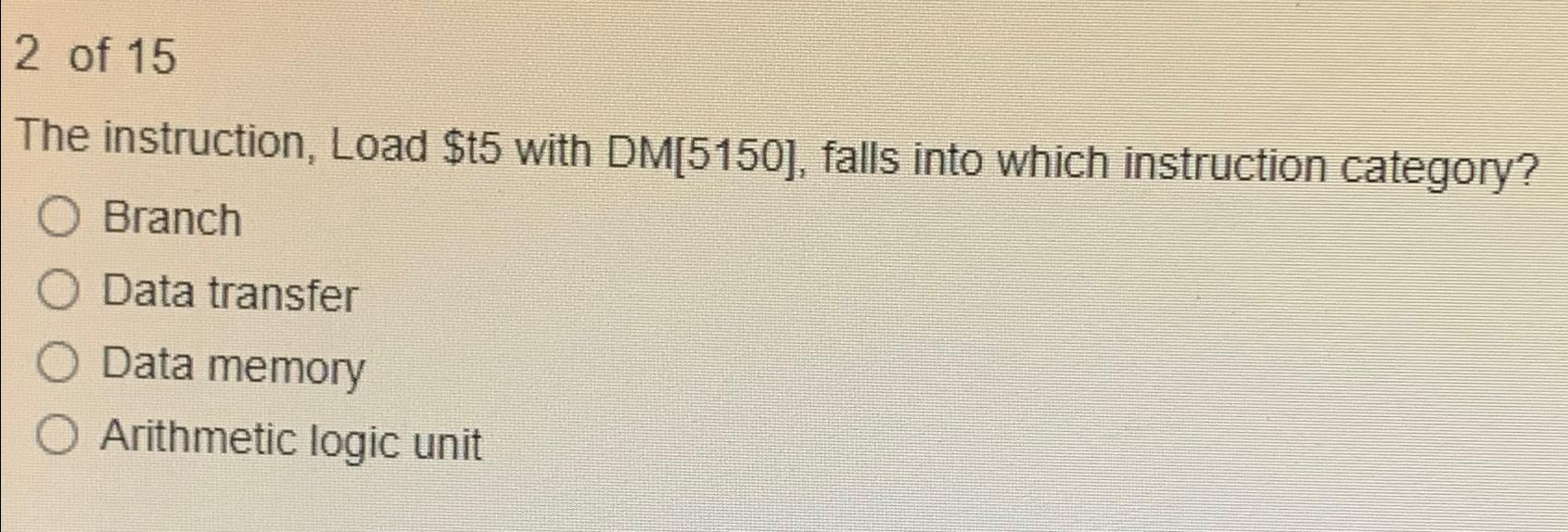 Solved 2 ﻿of 15The instruction, Load $t5 ﻿with DM[5150], | Chegg.com