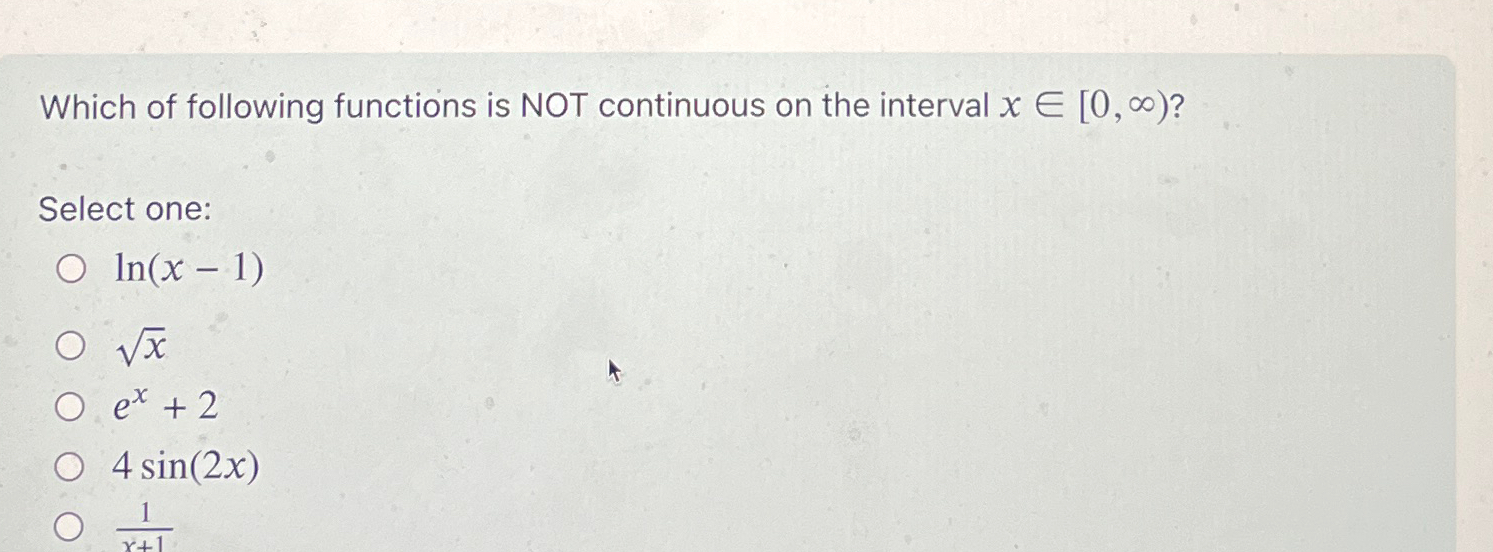 Solved Which of following functions is NOT continuous on the | Chegg.com