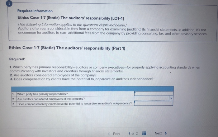 Solved Required information Ethics Case 1-7 (Static) The | Chegg.com Solved Required information Ethics Case 1-7 (Static) The | Chegg.com
