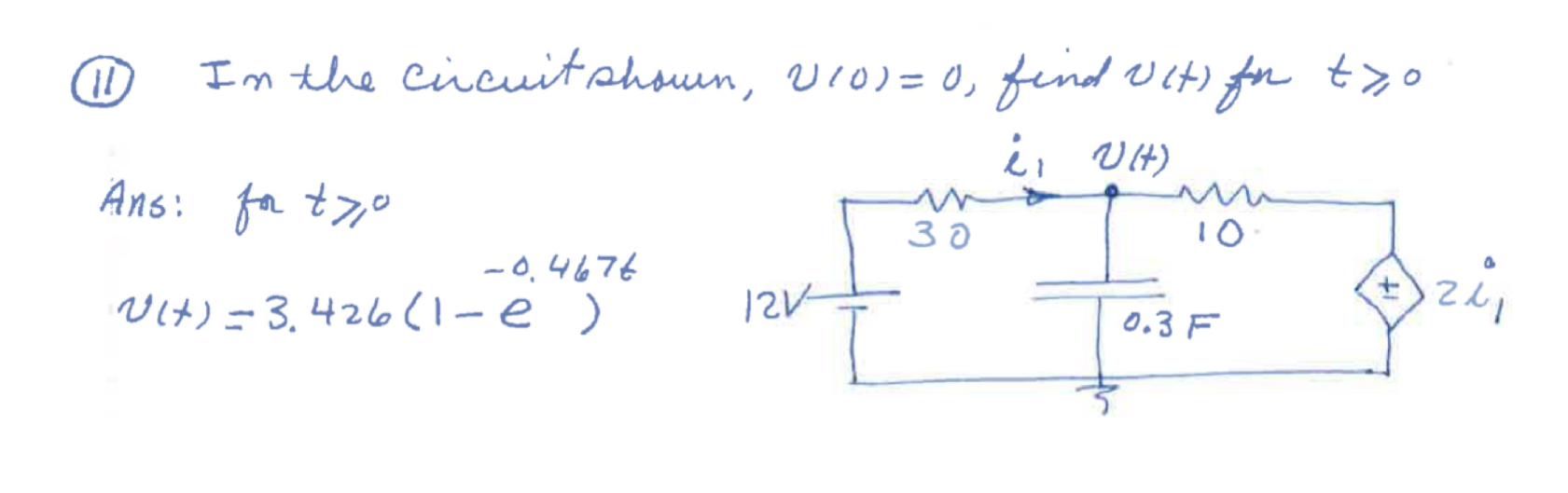 Solved (11) ﻿In the circuit shown, v(0)=0, ﻿find v(t) ﻿for | Chegg.com