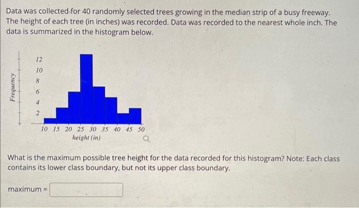 Solved Data was collected for 40 randomly selected trees | Chegg.com