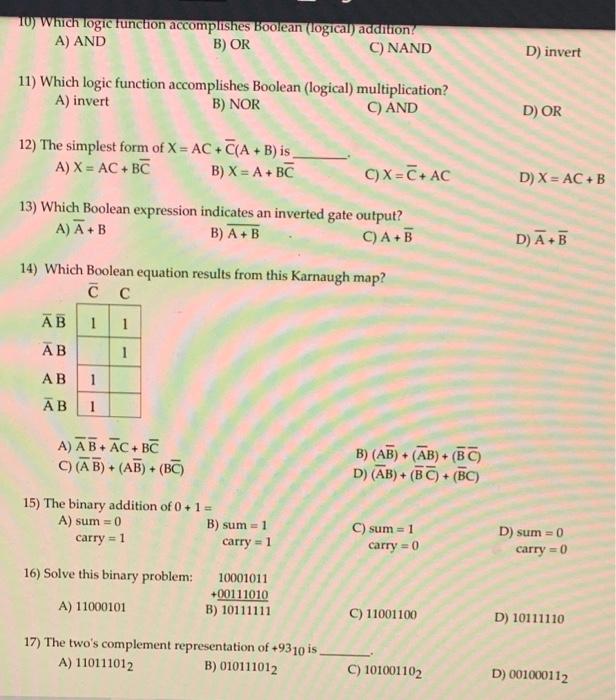 Solved D) invert 10) Which logic function accomplishes | Chegg.com