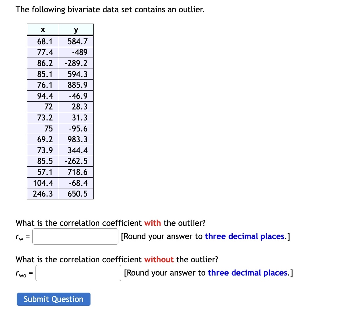 Solved The Following Bivariate Data Set Contains An
