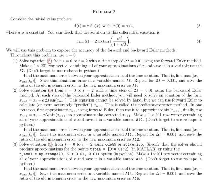 Solved Consider the initial value problem x˙(t)=asin(x) with | Chegg.com