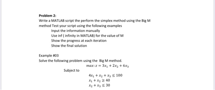 Problem 2: Write a MATLAB script the perform the | Chegg.com