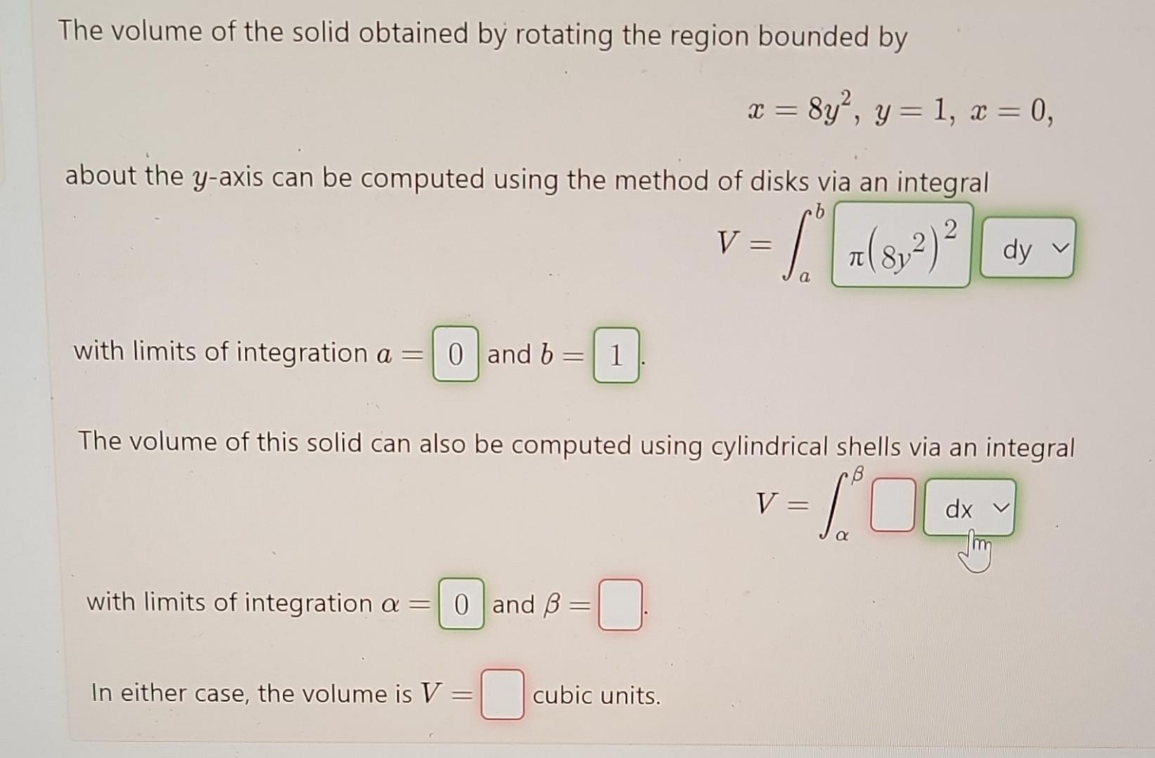 Solved The volume of the solid obtained by rotating the | Chegg.com