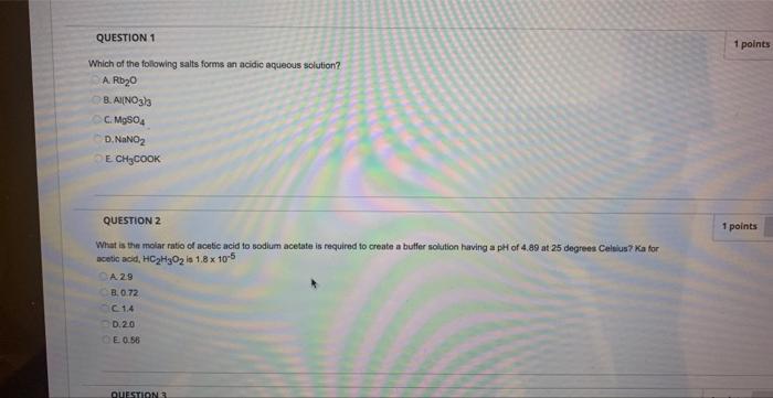 Solved Which of the following salts forms an acidic acuecus | Chegg.com