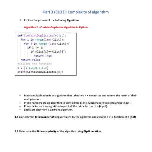 Solved Part 3 Clo3 Complexity Of Algorithm 1 Explore The 