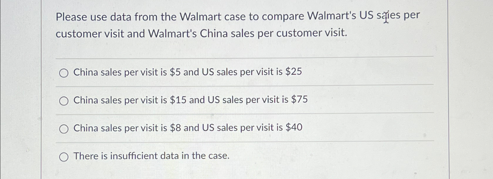 Solved Please use data from the Walmart case to compare | Chegg.com