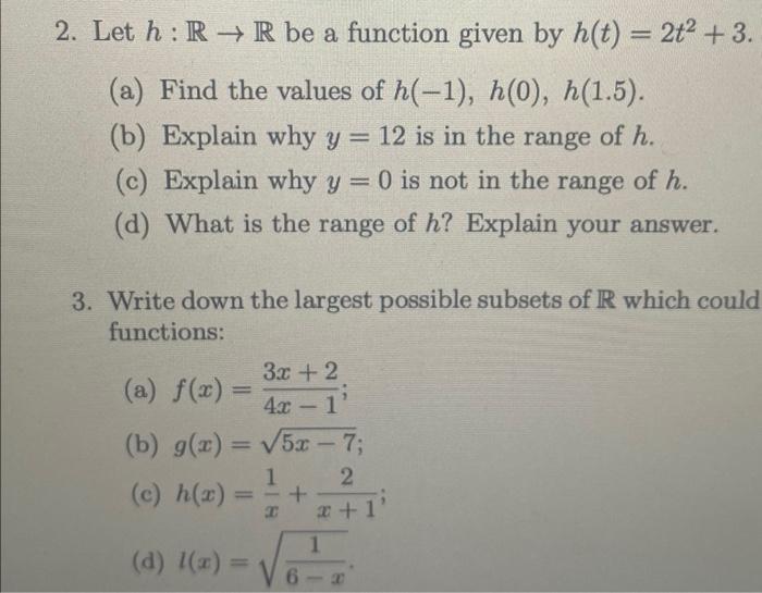 Solved 2. Let h:R→R be a function given by h(t)=2t2+3. (a) | Chegg.com