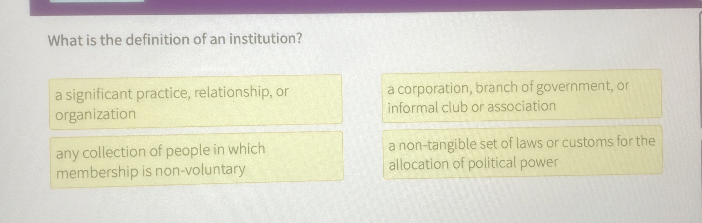 Solved What is the definition of an institution? ﻿a | Chegg.com