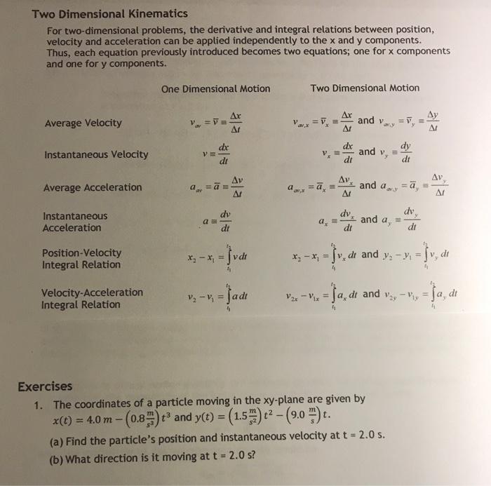 Solved Two Dimensional Kinematics For two-dimensional | Chegg.com