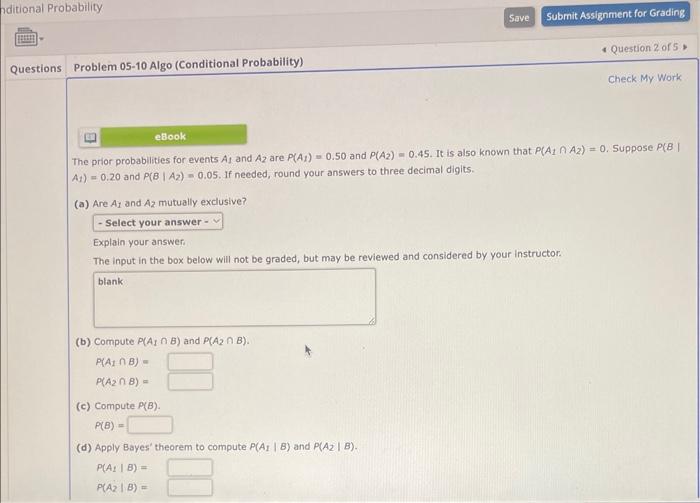 Solved The prior probabilities for events A1 and A2 are | Chegg.com