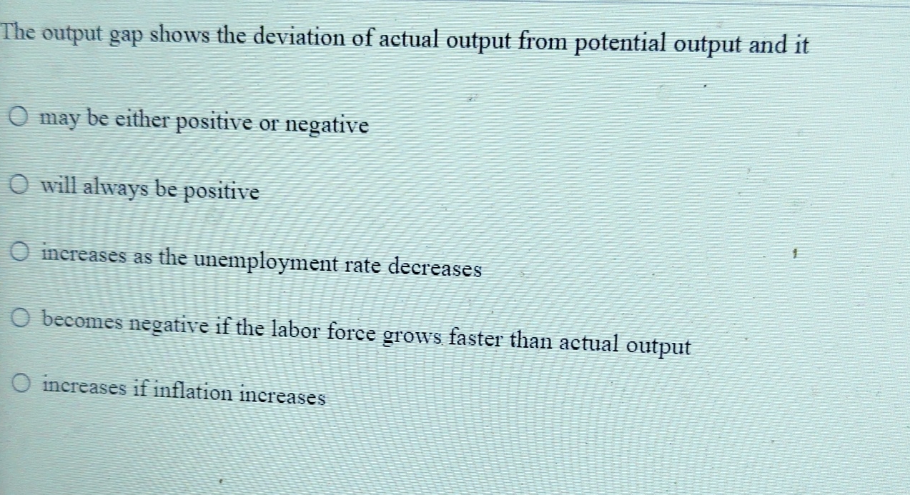 Solved The output gap shows the deviation of actual output | Chegg.com