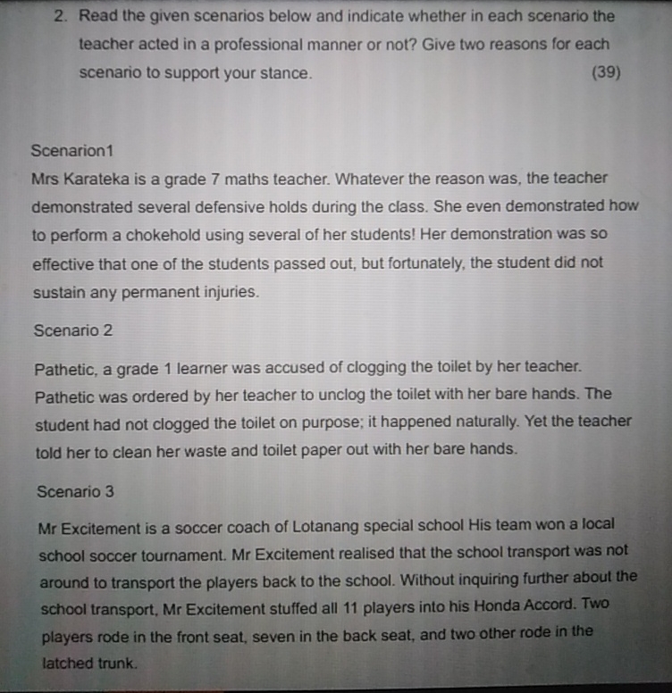Solved Read the given scenarios below and indicate whether | Chegg.com