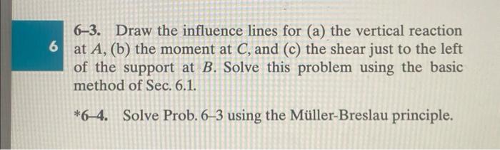 Solved *6-4. Solve Prob. 6-3 using the Müller-Breslau | Chegg.com