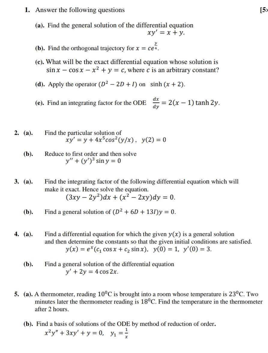 Solved 1. Answer the following questions [5> (a). Find the | Chegg.com