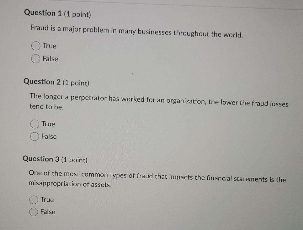 Solved Question 1 (1 point) Fraud is a major problem in many | Chegg.com