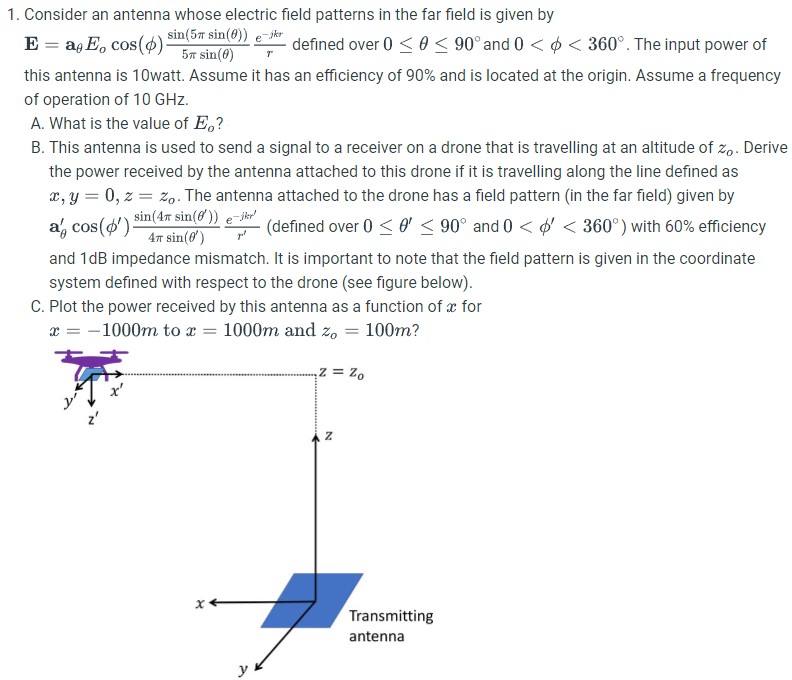 Solved Consider an antenna whose electric field patterns in | Chegg.com