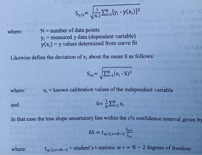 Sy/x= N−21∑i=1N[yi−y(xi)]2 where: N= number of data | Chegg.com