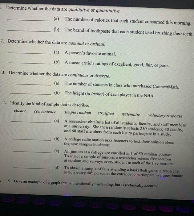 Solved 1. Determine whether the data are qualitative or | Chegg.com