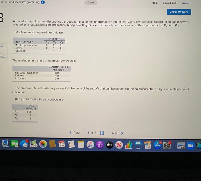 Solved inment on Linear Programming Saved Help Save & Exit | Chegg.com