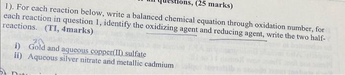 Solved 1). For each reaction below, write a balanced | Chegg.com