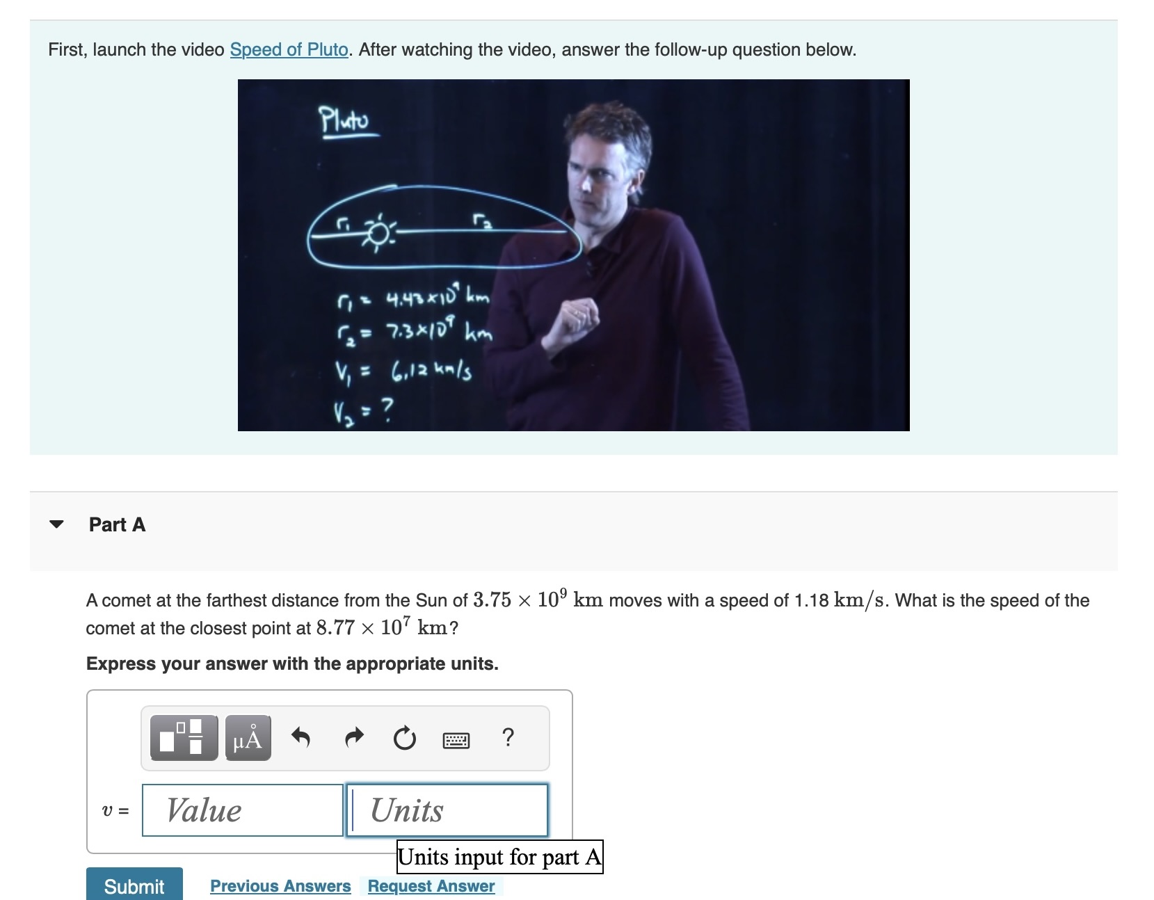 Solved First, launch the video Speed_() ﻿of Pluto. After | Chegg.com