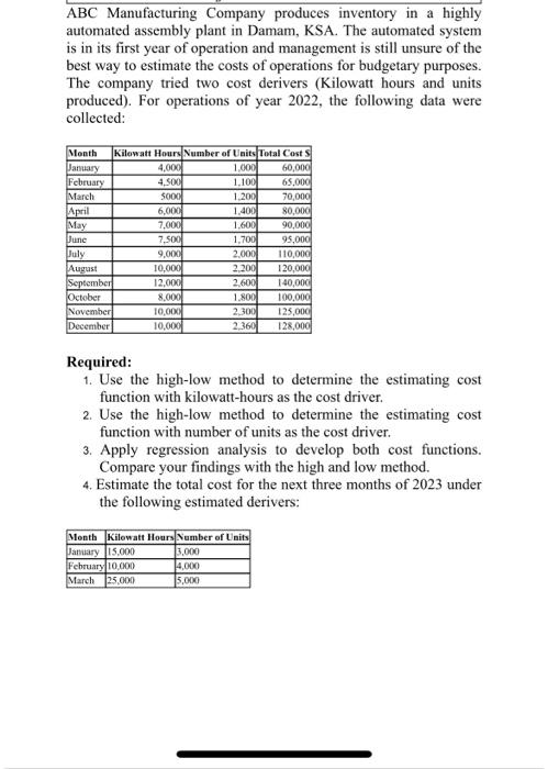 ABC Manufacturing Company produces inventory in a | Chegg.com