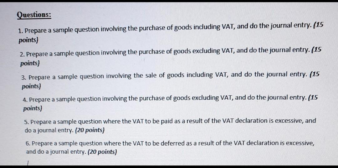 Solved 1. Prepare a sample question involving the purchase | Chegg.com