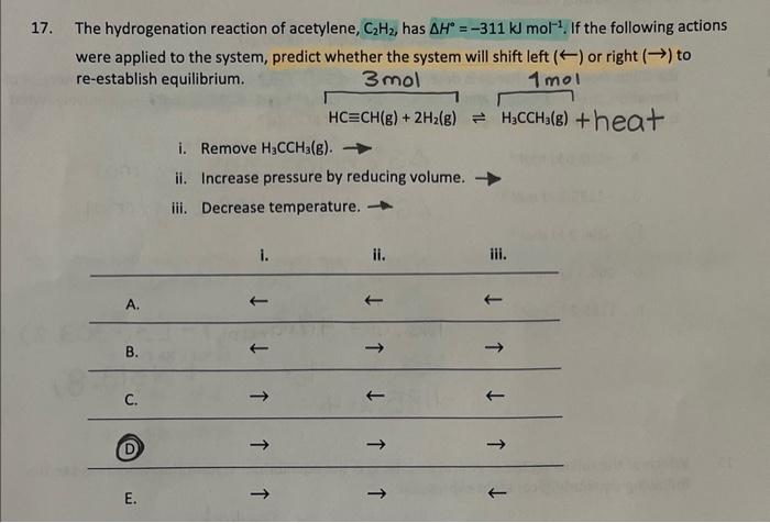Solved 7. The hydrogenation reaction of acetylene, C2H2, has | Chegg.com