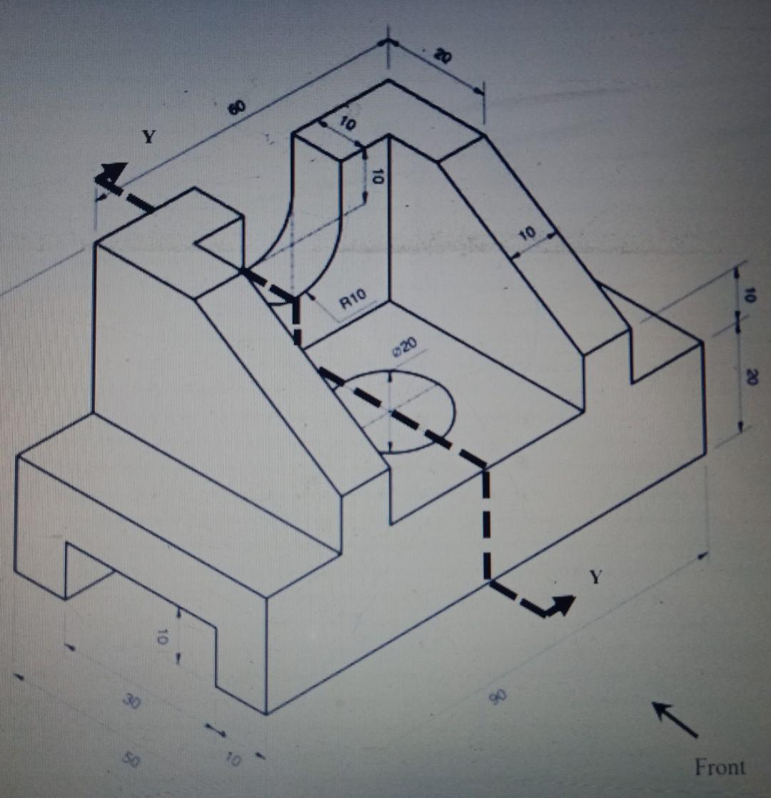 Solved 4) Sketch orthographic views of the model given in | Chegg.com
