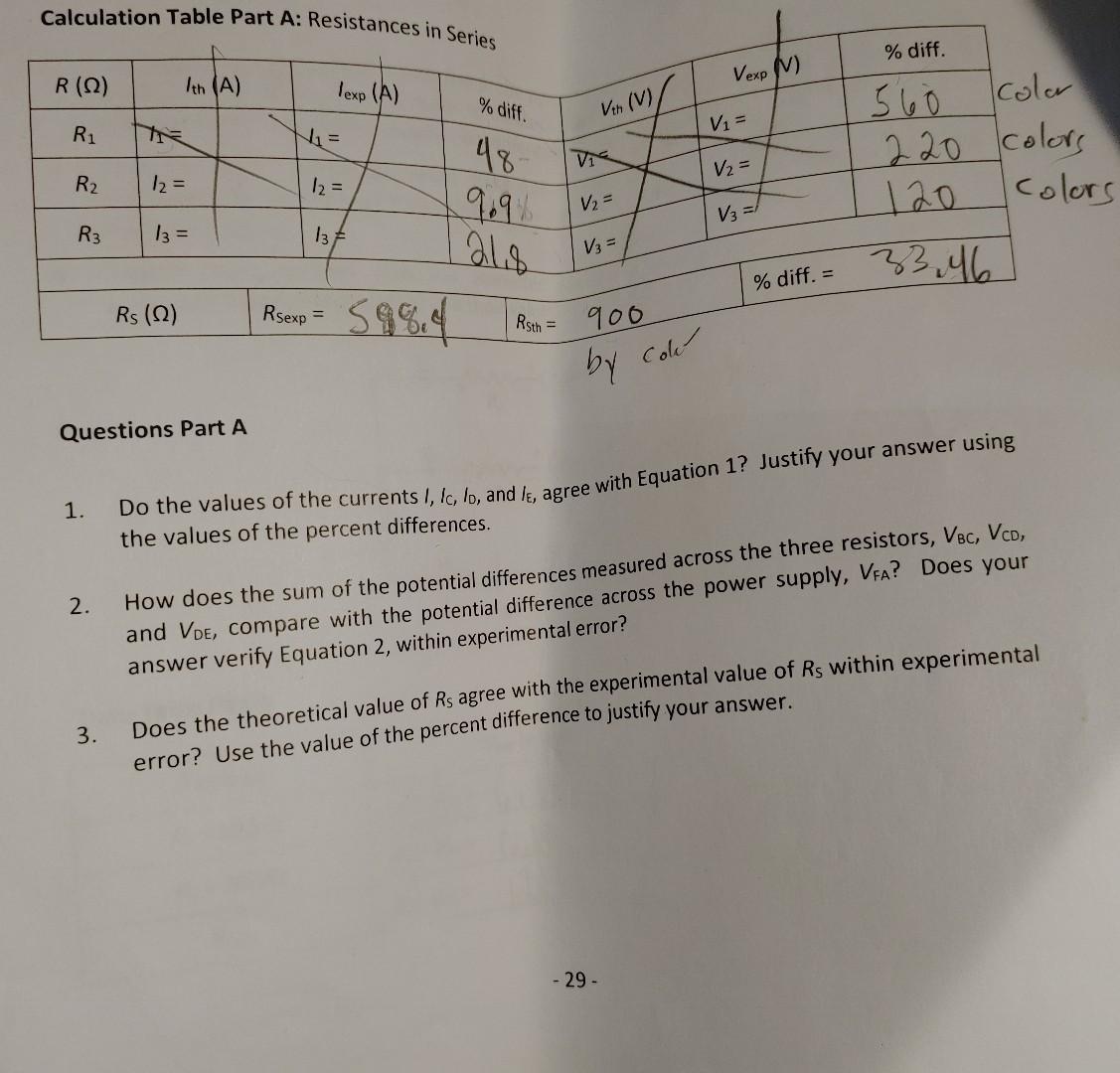Solved Calculations part AQuestions Part A 1. Do the values | Chegg.com