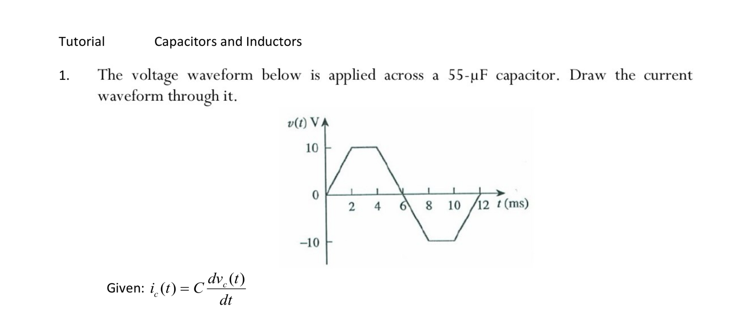 TutorialCapacitors and InductorsThe voltage waveform | Chegg.com