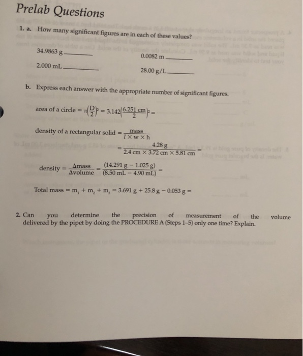 Solved Prelab Questions 1. a. How many significant figures | Chegg.com