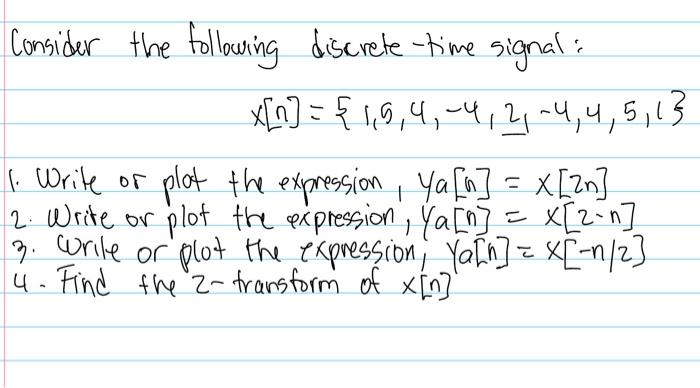 Solved Consider the following discrete-time signal: | Chegg.com