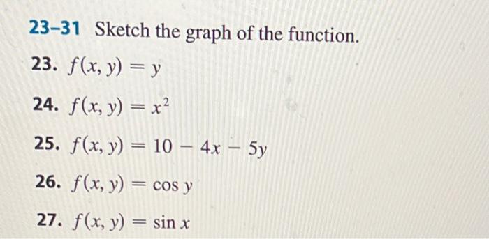 Solved 23-31 Sketch the graph of the function. 23. f(x,y)=y | Chegg.com