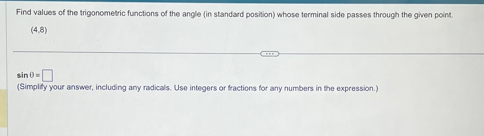 Solved Find values of the trigonometric functions of the | Chegg.com