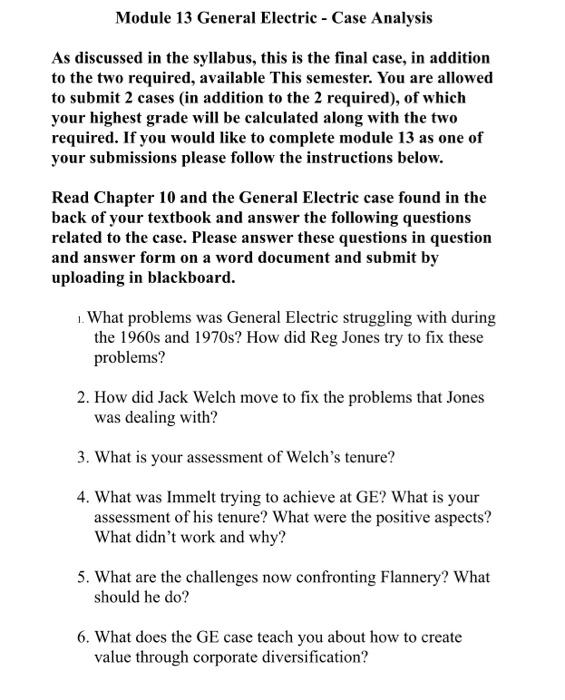 Module 13 General Electric - Case Analysis As | Chegg.com