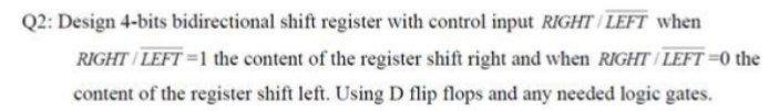 Solved Q2: Design 4-bits bidirectional shift register with | Chegg.com