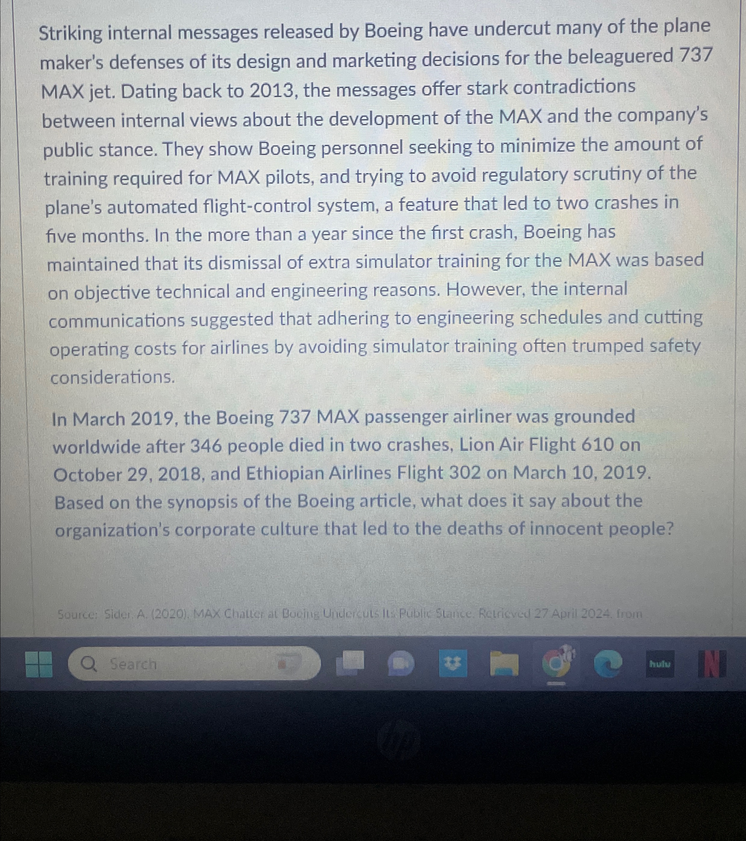 Solved Striking internal messages released by Boeing have | Chegg.com