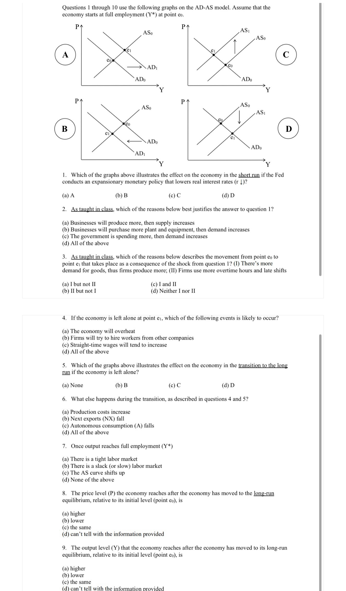 Solved Questions 1 ﻿through 10 ﻿use the following graphs on | Chegg.com